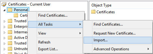 How to import a certificate into the Local USER’s store